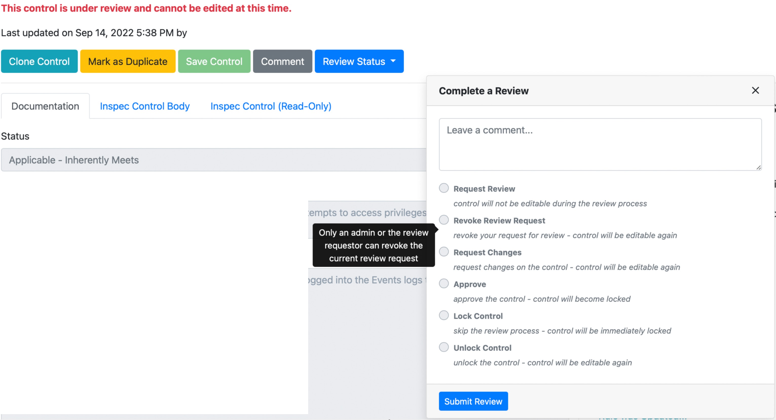 A user with the author role cannot revoke a review request they initiated. · Issue #479 · mitre ...