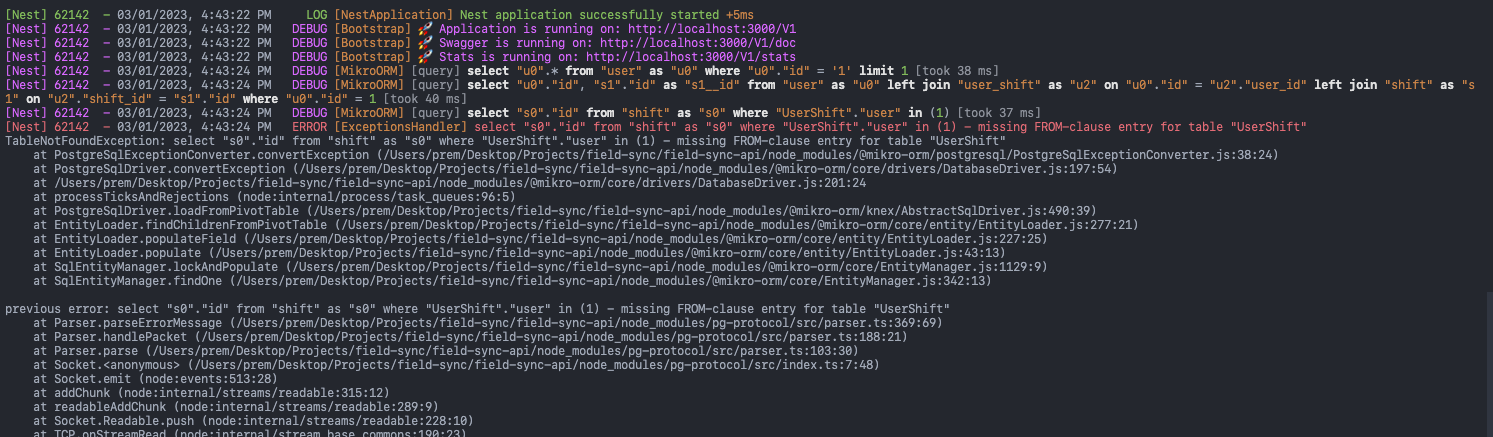 Entity class name is being used in executed query instead of table name in `findOne`, and it ...