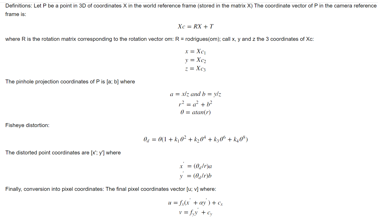 How to transform the fisheye camera intrinsic param, include mirror_parameters, distortion ...