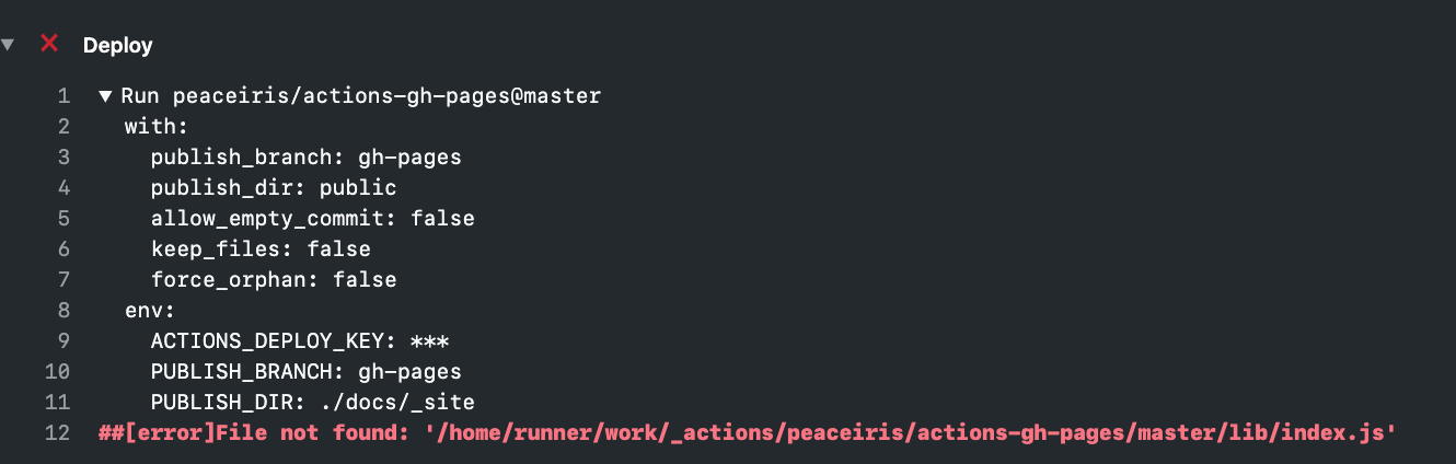 Bug: ##[error]File not found: '...index.js' · Issue #98 · peaceiris/actions-gh-pages · GitHub