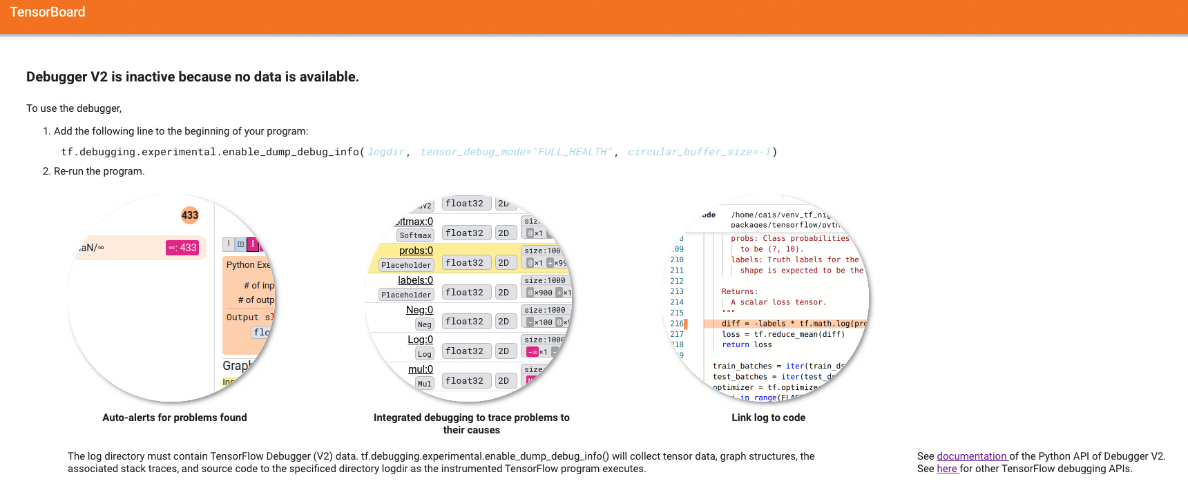 Debugger V2 is inactive because no data is available. · Issue #5518 · tensorflow/tensorboard ...