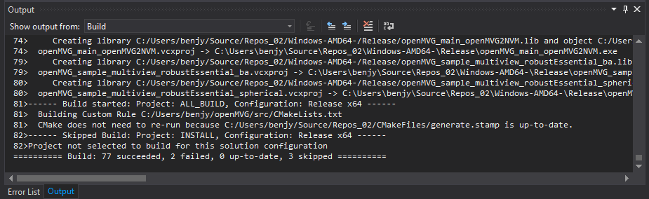Build complete, now what? Don't see .exe · Issue #1122 · openMVG/openMVG · GitHub
