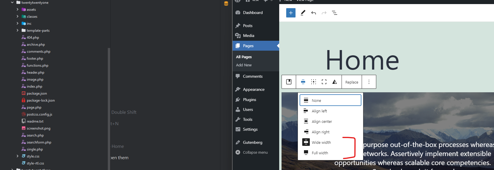 Adding theme.json to themes that don't support full site editing makes the alignments wide/full ...