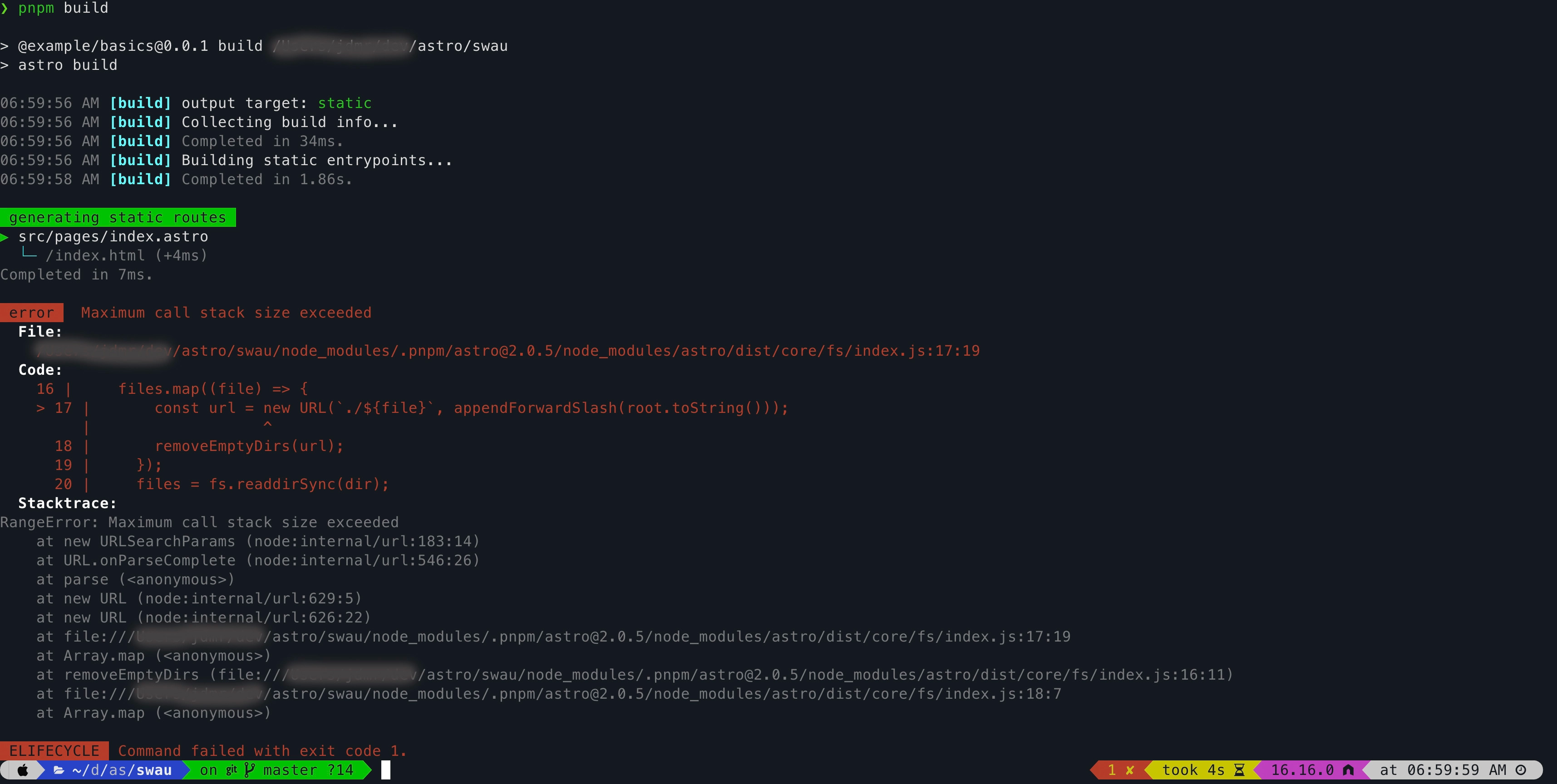 Maximum call stack size exceeded with big site · Issue #6102 · withastro/astro · GitHub