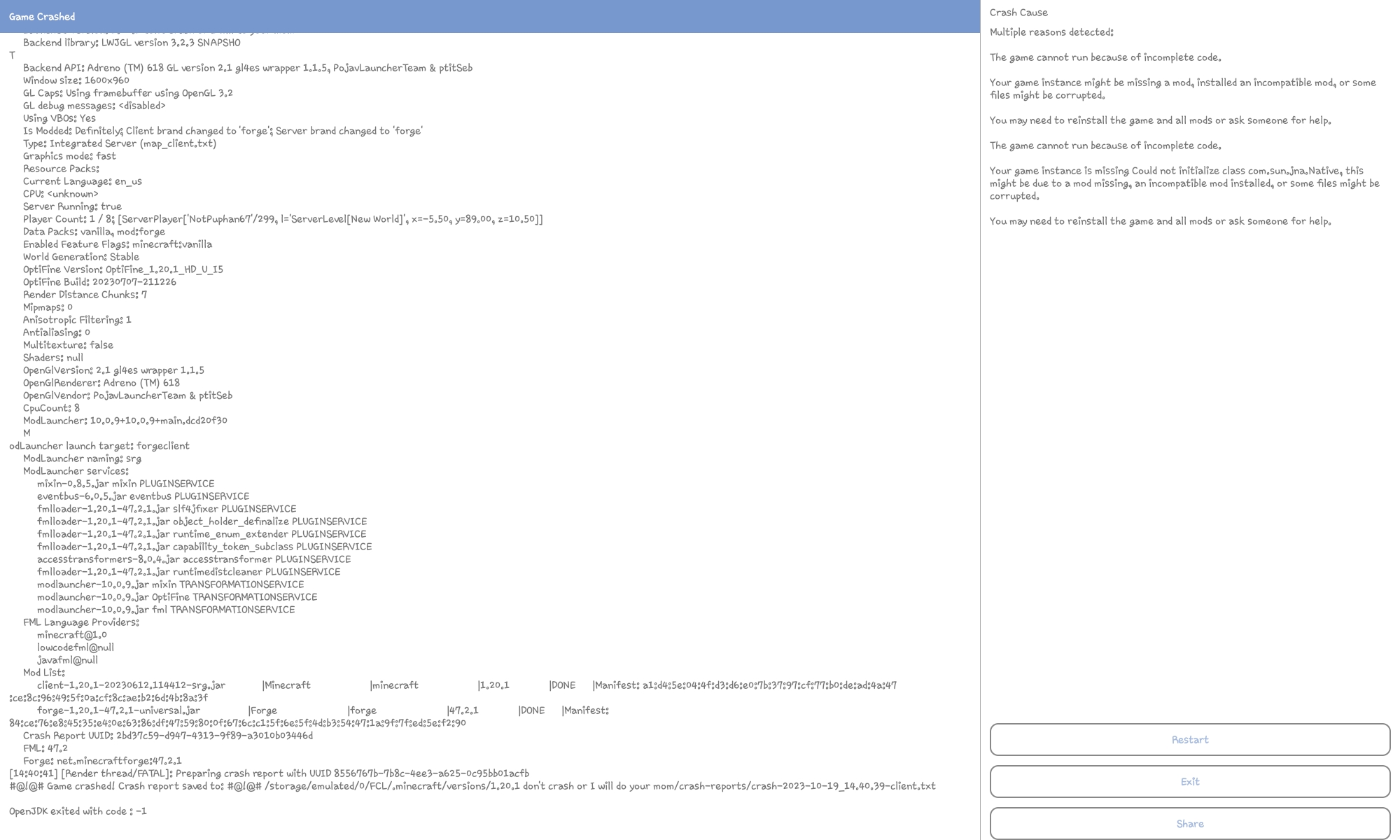 Crash forge 1.20.1 lastest · Issue #137 · FCL-Team/FoldCraftLauncher ...