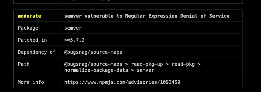 Semver DOS moderate vulnerability · Issue #85 · bugsnag/bugsnag-source-maps · GitHub