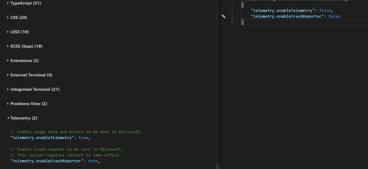 telemetry.enableTelemetry does not display "false" when set to false · Issue #38916 · microsoft ...