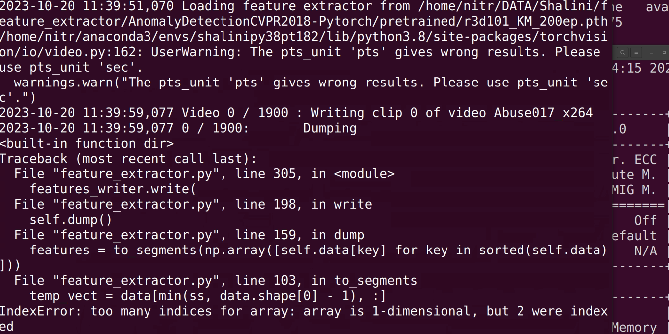 During feature extraction · Issue #200 · ekosman/AnomalyDetectionCVPR2018-Pytorch · GitHub