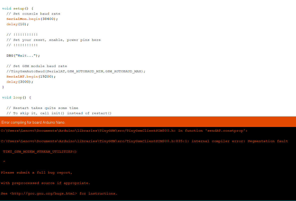 TINY_GSM_MODEM_STREAM_UTILITIES() segmentation fault · Issue #322 · vshymanskyy/TinyGSM · GitHub