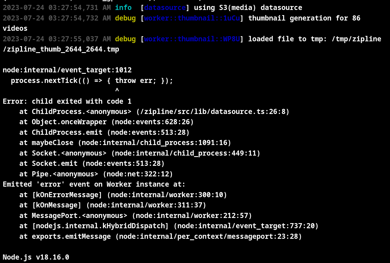 Bug: Thumbnail worker crashes zipline · Issue #444 · diced/zipline · GitHub