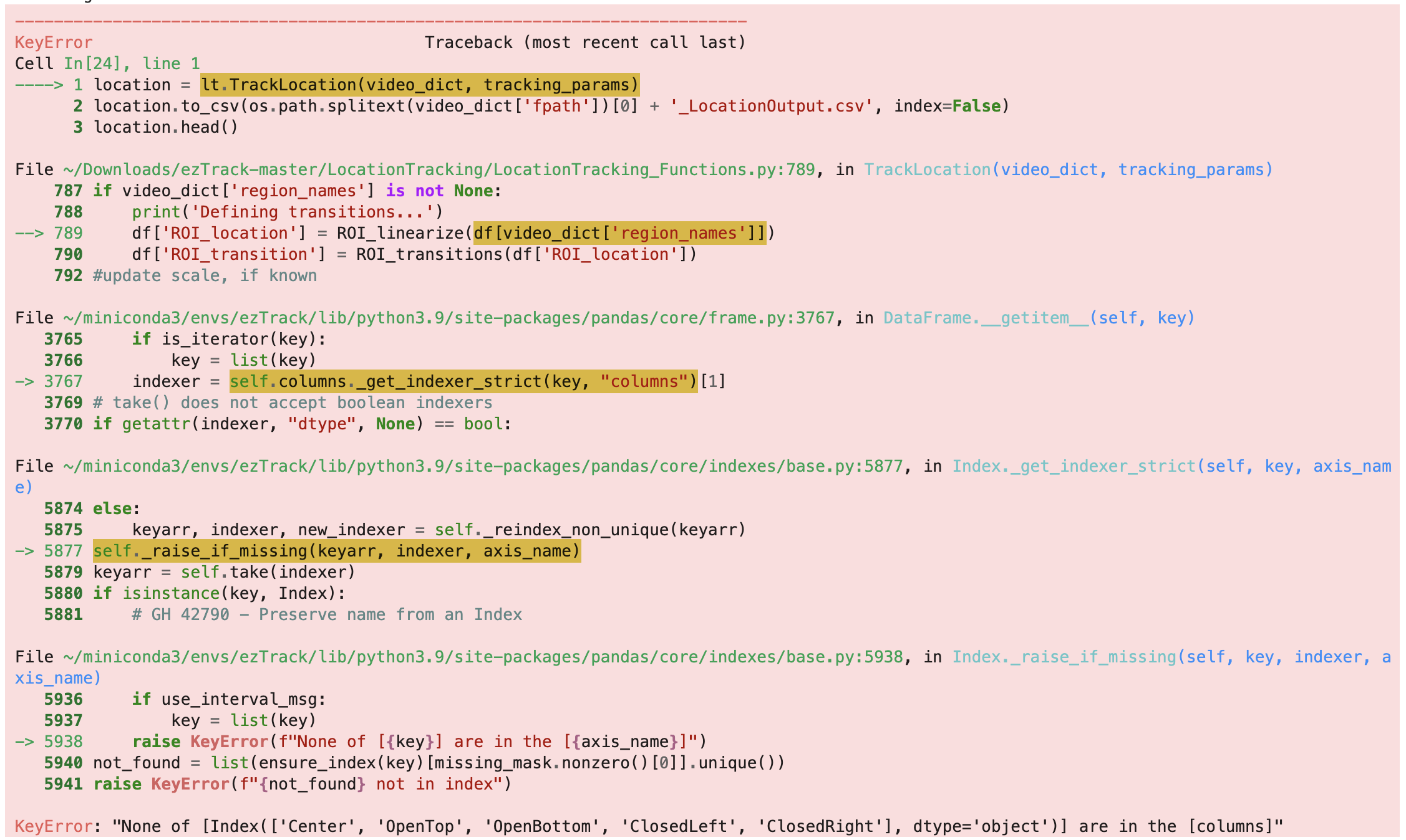KeyError in Section 8c · Issue #83 · denisecailab/ezTrack · GitHub