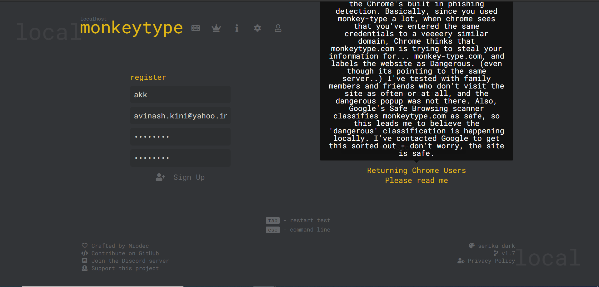 Returning Chrome Users message tooltip cuts from the top · Issue #864 · monkeytypegame ...