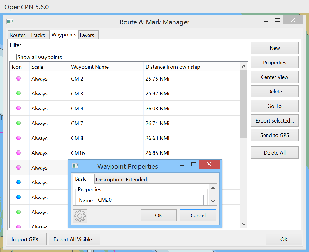 [Windows] Route & Mark Manager, Waypoints Usability Issues · Issue #2564 · OpenCPN/OpenCPN · GitHub