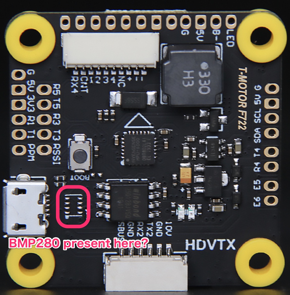 BMP280 not visible on TMOTOR F7 HD · Issue #9427 · betaflight/betaflight · GitHub