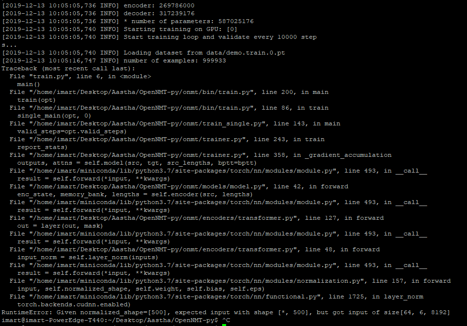 Runtime Training Error with 'Transformer' · Issue #1676 · OpenNMT/OpenNMT-py · GitHub