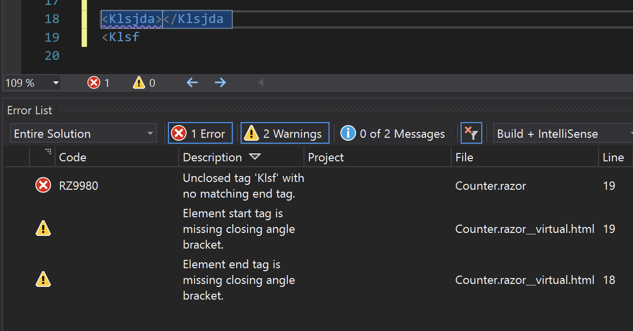 Razor missing unclosed end tag diagnostic for components · Issue #4991 · dotnet/razor · GitHub