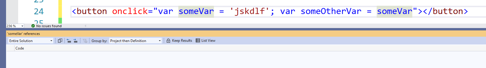 Find All References From Javascript Inside Of A Razor File Into And Outside Of A Razor File