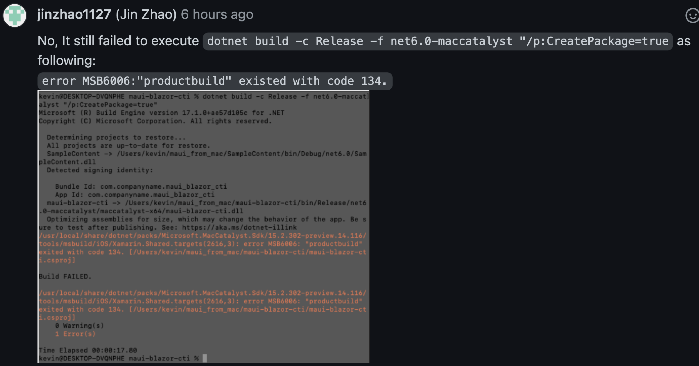 Blazor Hybrid | Mac Catalyst Publish Failure · Issue #5197 · dotnet/maui · GitHub