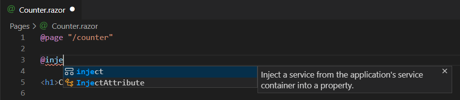 @inject in vscode · Issue #5198 · dotnet/razor · GitHub