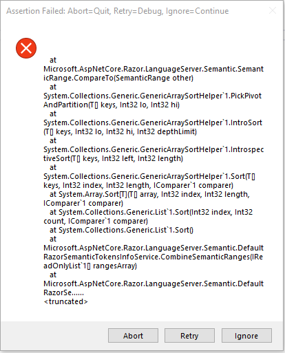 SemanticRange Debug.Assert failure when typing in the LSP editor · Issue #5089 · dotnet/razor ...