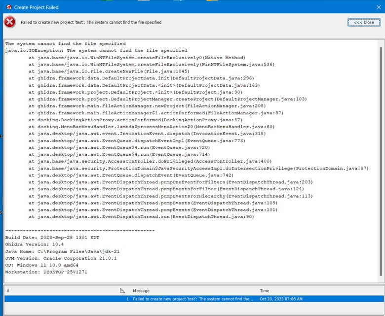 Cannot create new project · Issue #5896 · NationalSecurityAgency/ghidra · GitHub