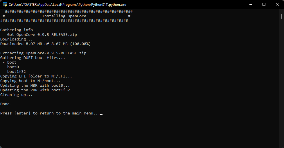 Makeinstall.bat Exits Before Completing The Installation Of Locally Downloaded Opencore Package ...