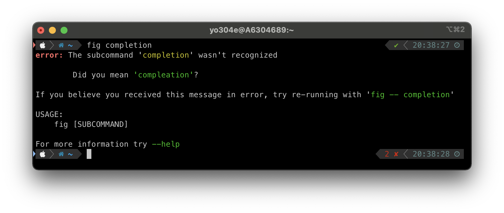 The subcommand 'completion' wasn't recognized - actual: 'compleation' · Issue #1130 · withfig ...