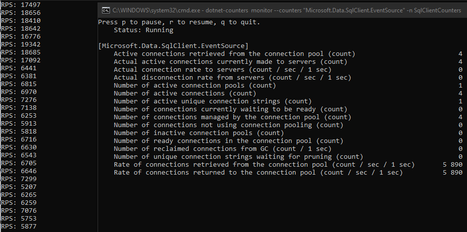Query execution speed is 2-3 times slower whenever dotnet-counters is ...