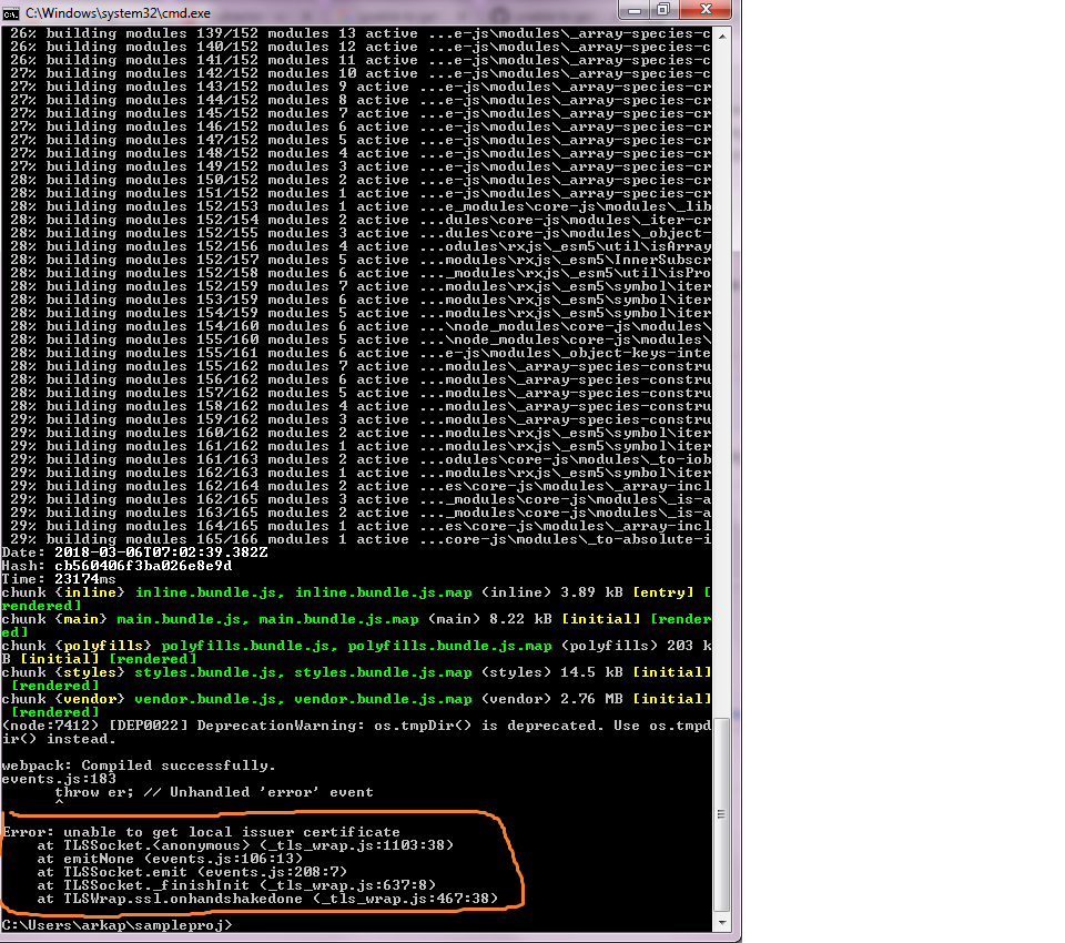 Error When Updating Webdriver Unable To Get Local Issuer Certificate · Issue 3457 · Angular