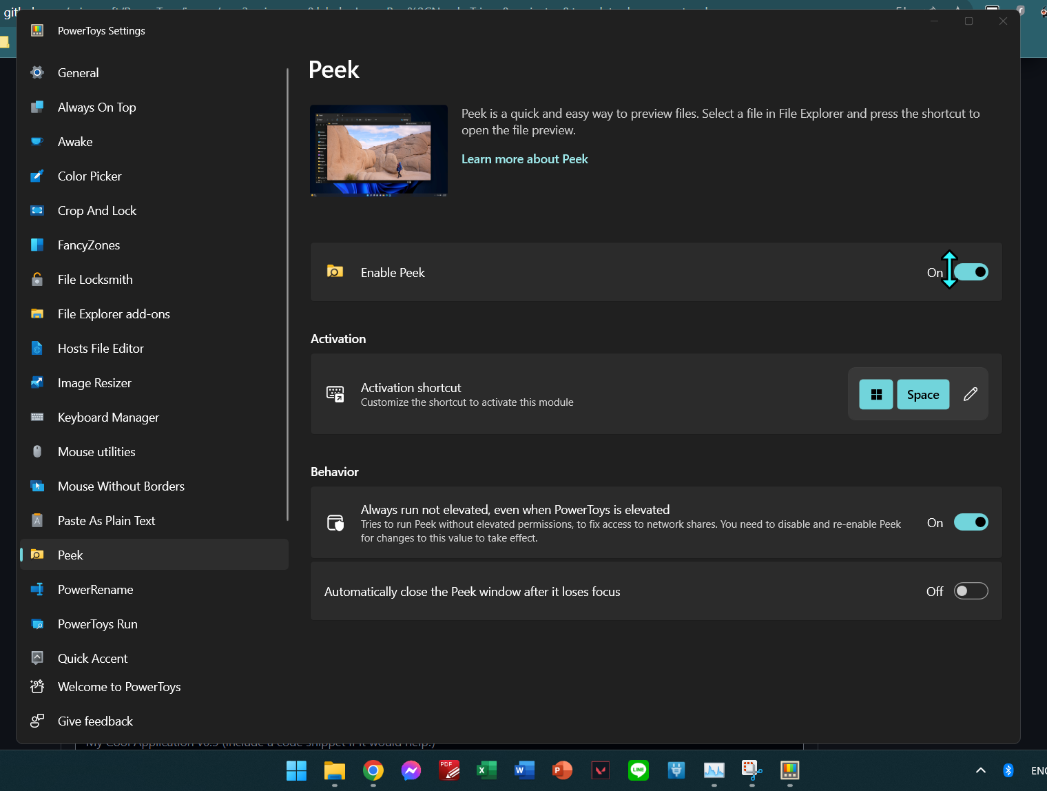 "Peek" when activated, stops me from using parts of my screen for specific UI such as task ...