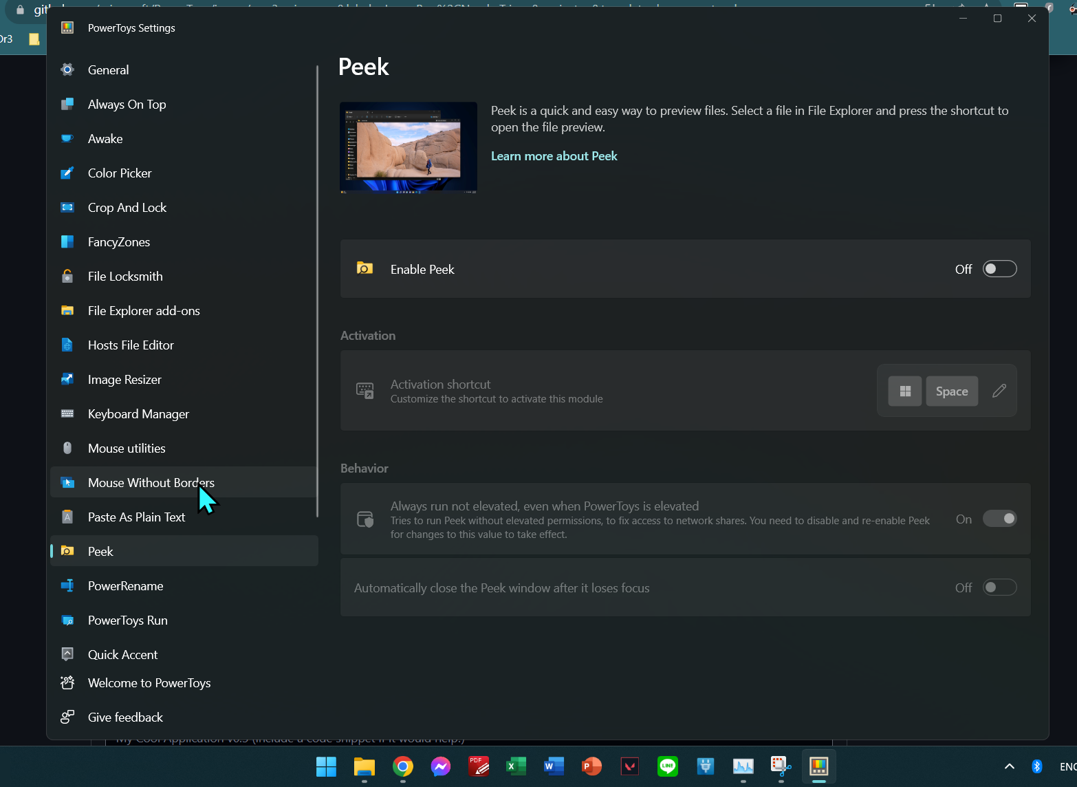 "Peek" when activated, stops me from using parts of my screen for specific UI such as task ...