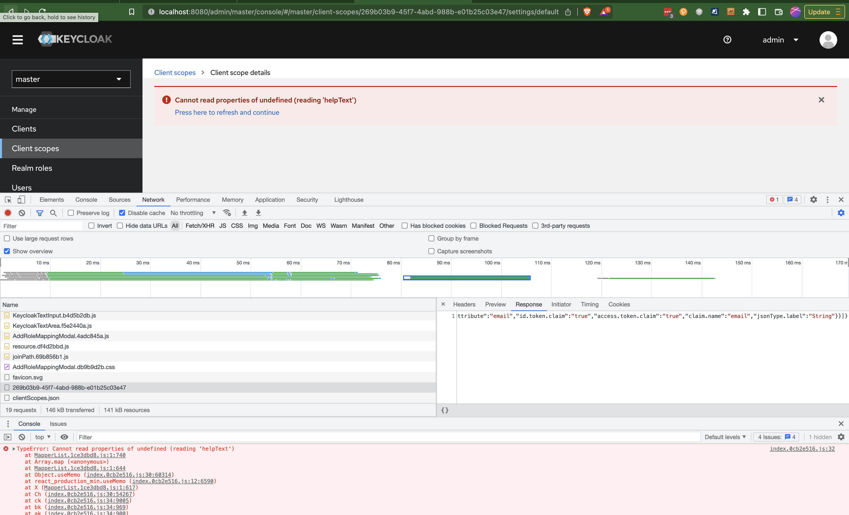 New Dashboard - unable to click Client Scopes · Issue #15859 · keycloak/keycloak · GitHub