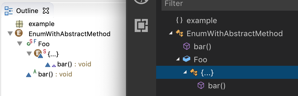 Outline contains strange '{...}' when enums override methods · Issue #695 · redhat-developer ...