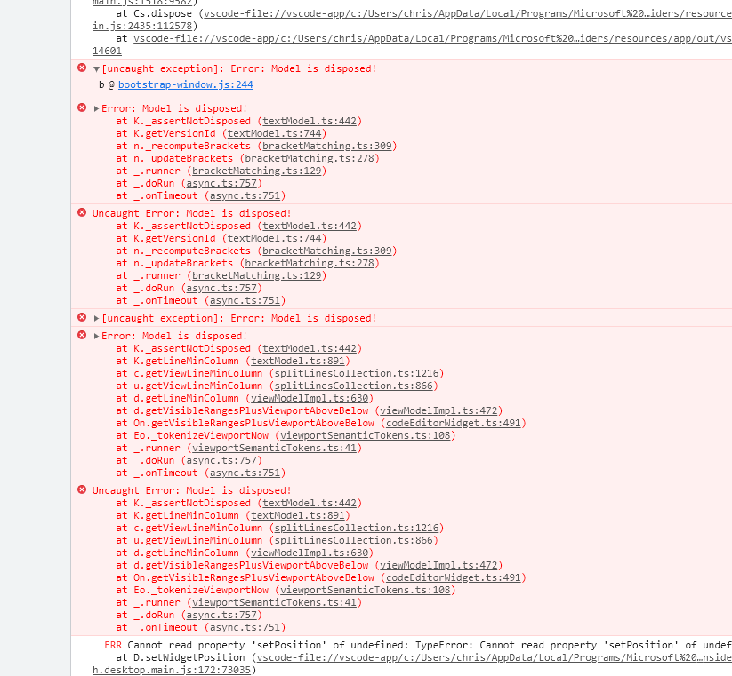 unable to open `filename.js`: Model is disposed! · Issue #133923 · microsoft/vscode · GitHub