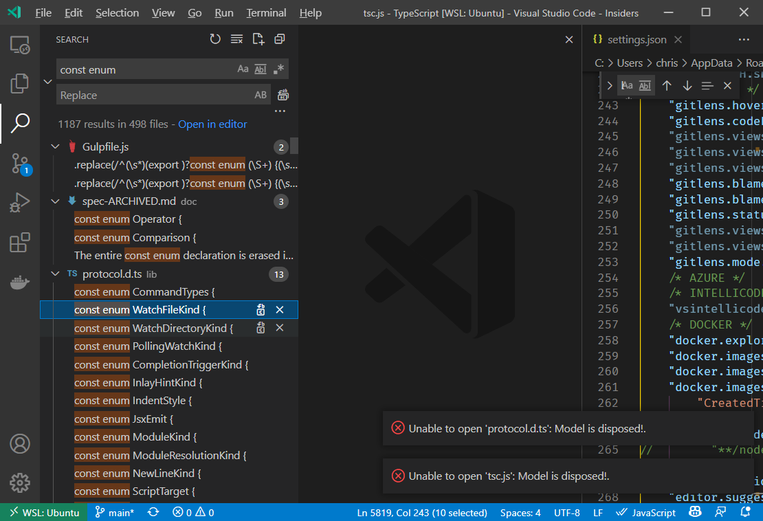 unable to open `filename.js`: Model is disposed! · Issue #133923 · microsoft/vscode · GitHub