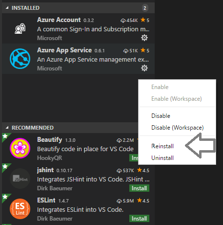 suggestion: add "reinstall" to the extension command/gear menu · Issue #45626 · microsoft/vscode ...