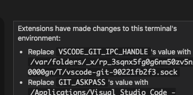 Identify the extensions requesting changes to terminal environment ...
