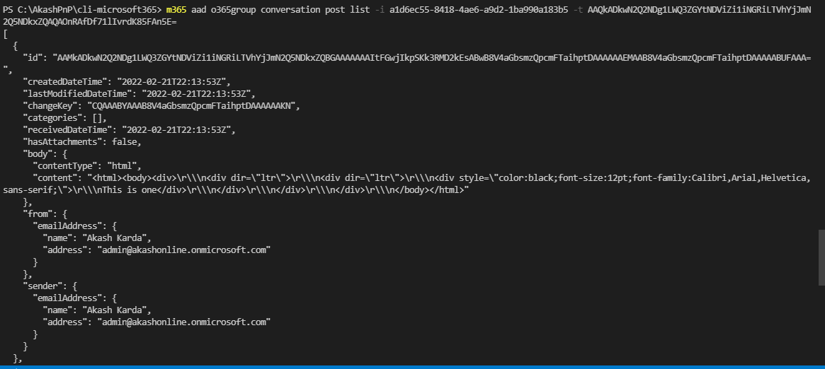 New command: m365 aad o365group conversation post list · Issue #3017 · pnp/cli-microsoft365 · GitHub