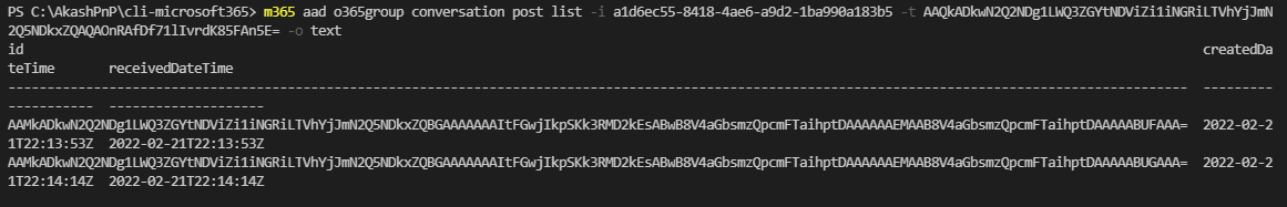New command: m365 aad o365group conversation post list · Issue #3017 · pnp/cli-microsoft365 · GitHub