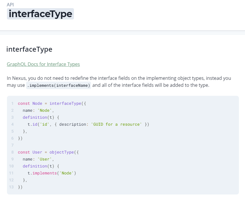 interfaceType documentation is not accurate · Issue #778 · graphql-nexus/nexus · GitHub
