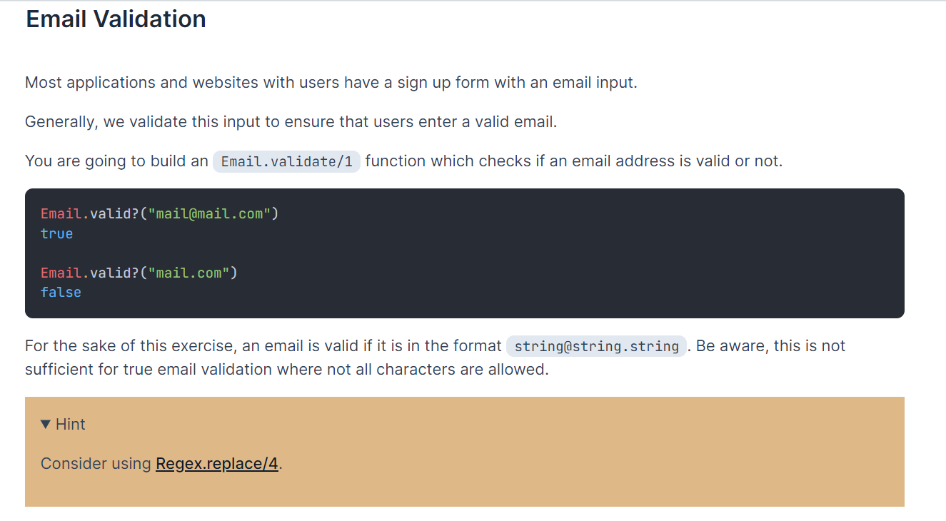 Email Validation Should Provide Hint Using Regex.match? · Issue #504 · DockYard-Academy ...
