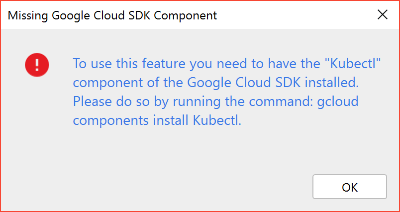 When publishing to GKE, if Kubectl is not installed, the info on the dialog window that appears ...