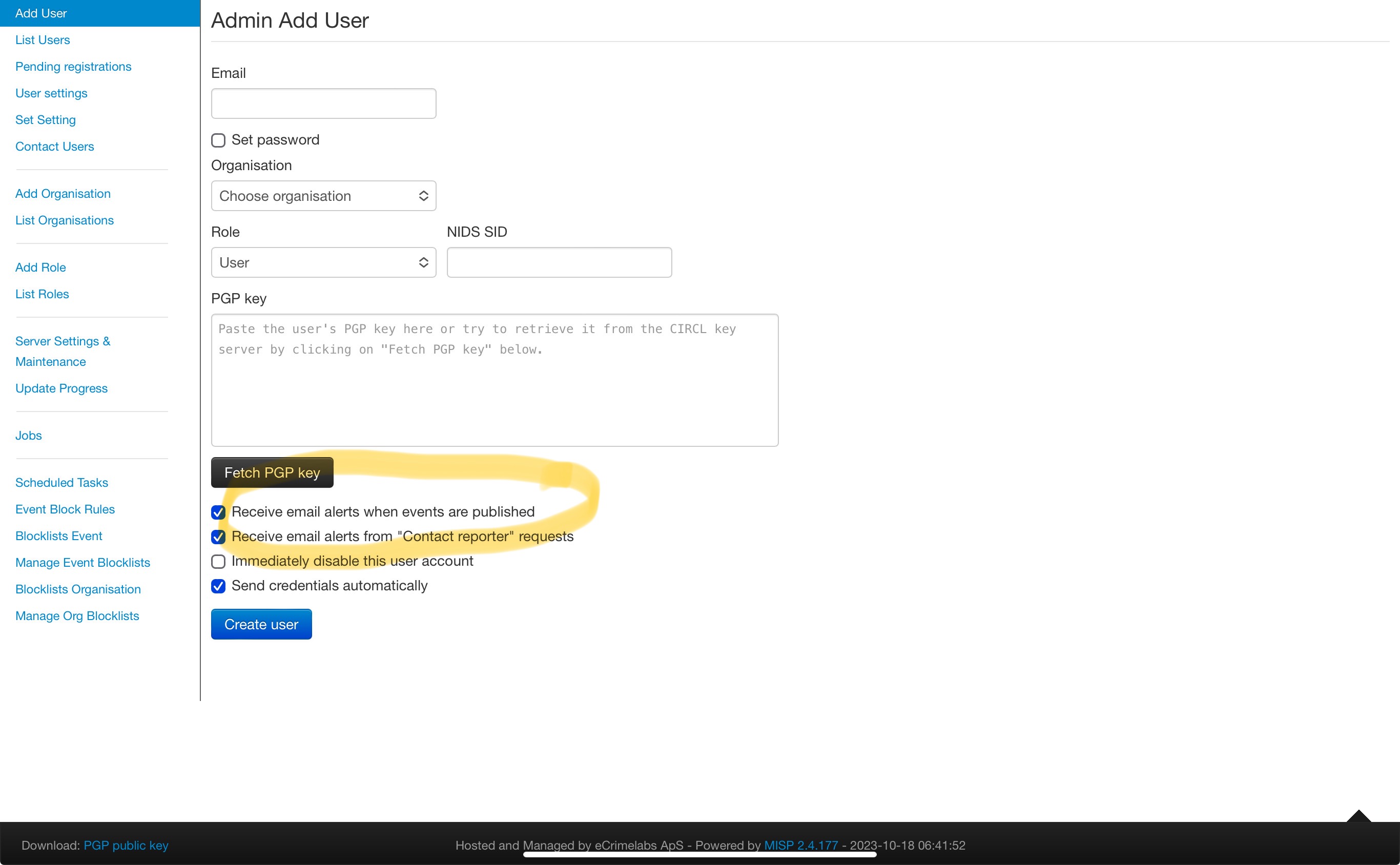 Feature Request: “Receive email alerts when events are published” on user creation should be ...