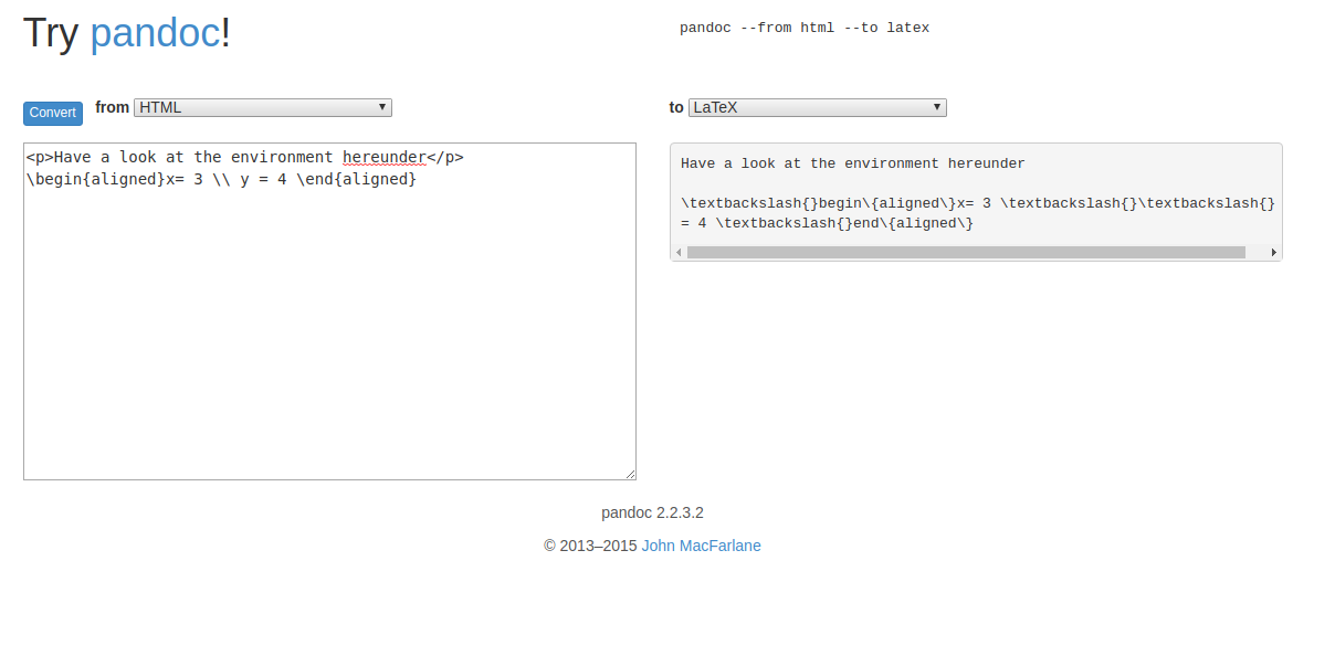 allow parsing of raw latex environments in HTML source · Issue #1126 · jgm/pandoc · GitHub