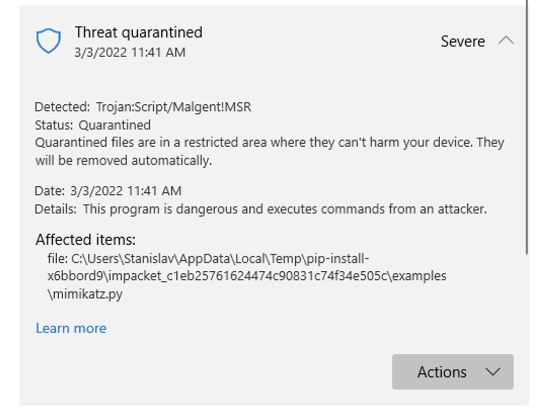 Can't install impacket on Windows because of Windows Defender · Issue #1271 · fortra/impacket ...