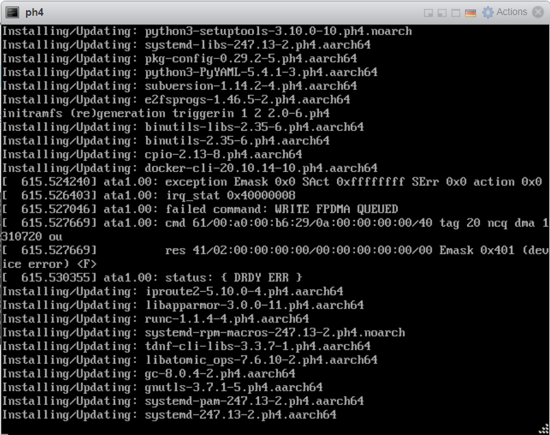 Tdnf Updates On Photon Os 4 Aarch64 Vm Finish With Storage Exceptions Write Fpdma Queued 