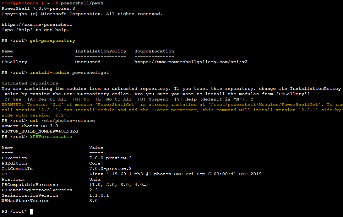 PowerShell on Photon does not include PowerShellGet or PackageManagement · Issue #815 · vmware ...