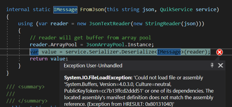 Could not load file or assembly 'System.Buffers, Version=4.0.3.0... · Issue #224 · finsight ...