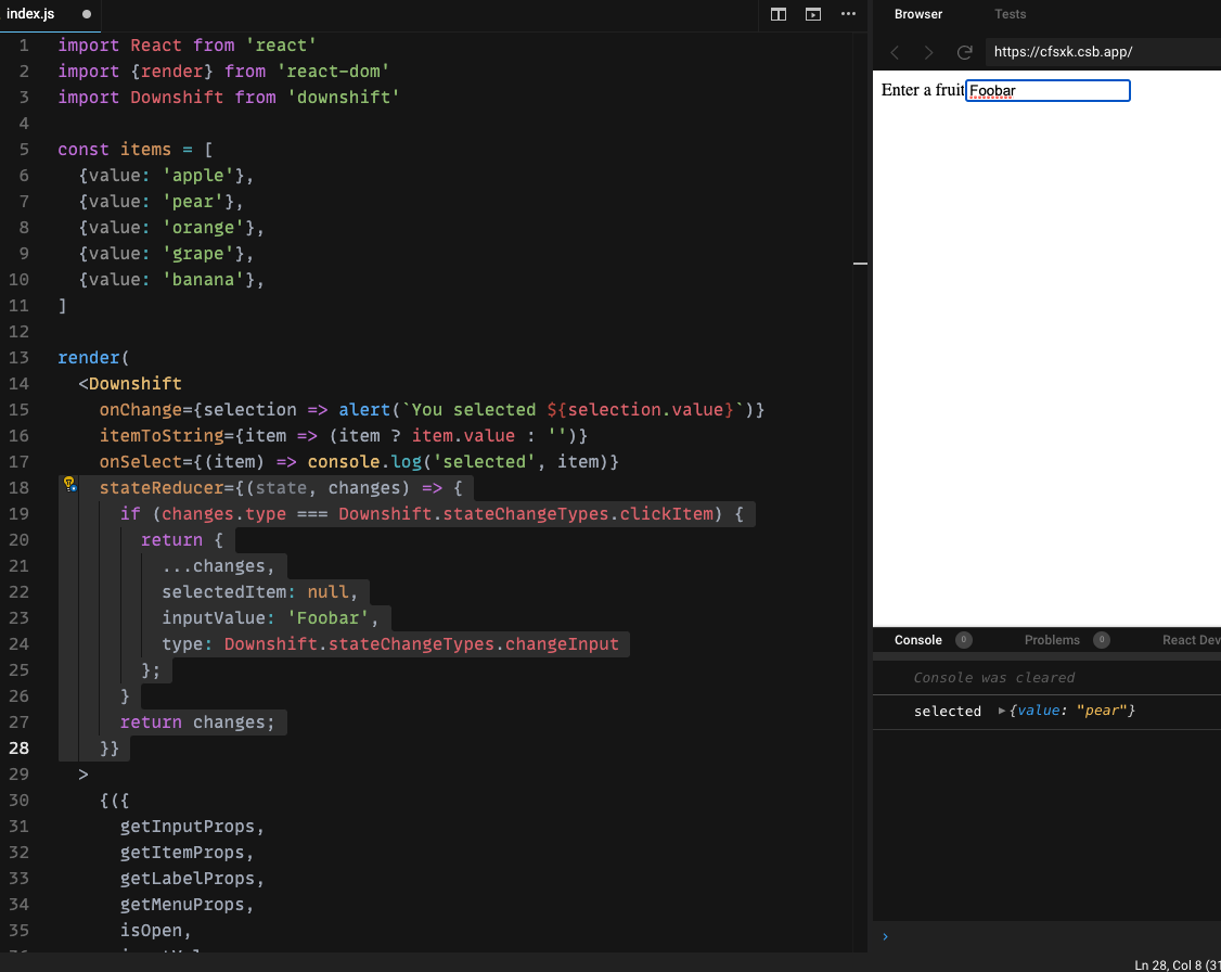 Unable To Prevent Onselect · Issue 1275 · Downshift Jsdownshift · Github 