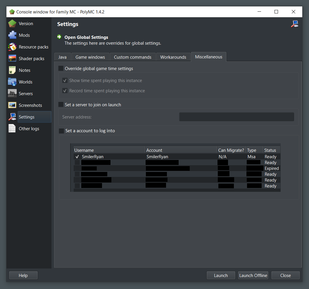 Assign an account to a specific instance · Issue #1127 · PolyMC/PolyMC · GitHub